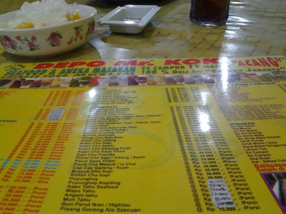 Menu at Depot Mr Koki Acang restaurant, Balikpapan, Jl. Ahmad Yani No.49