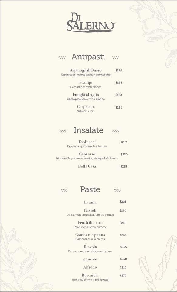 Menu at DI SALERNO restaurant, Monterrey, Av Paseo de los Leones #822