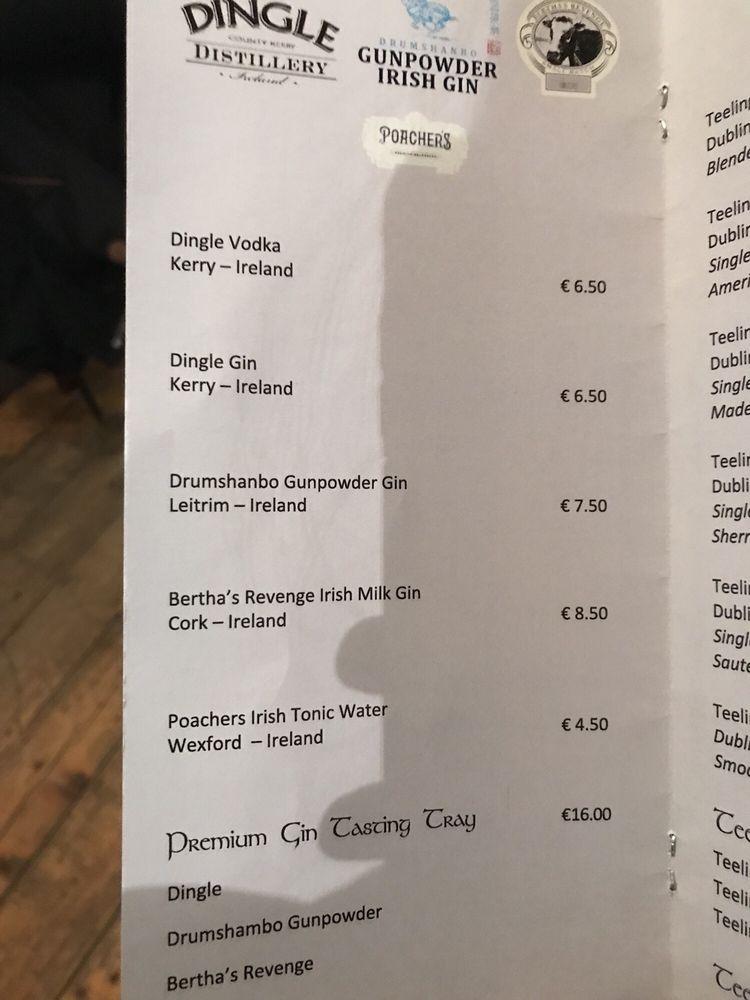 Menu at Gallaghers Boxty House restaurant, Dublin