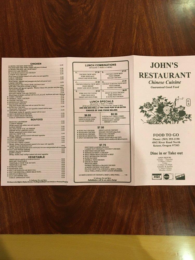 Menu at John's Chinese Restaurant, Keizer