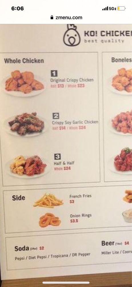 Menu at KO! Chicken restaurant, Flower Mound