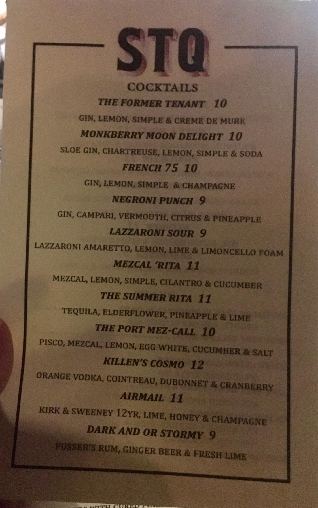 Menu at Killen's STQ steakhouse, Houston