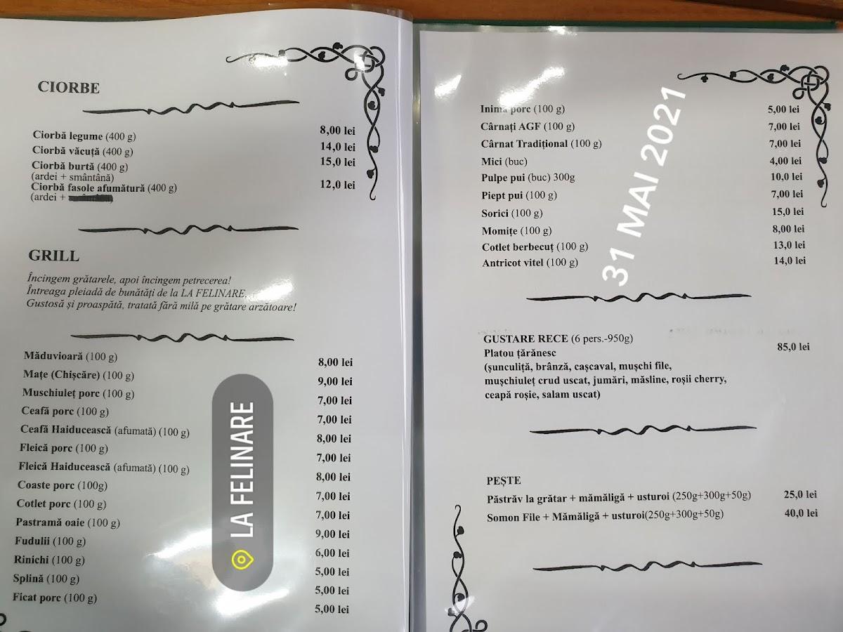 Menu at La Felinare, Pitești, Strada Smârdan 21