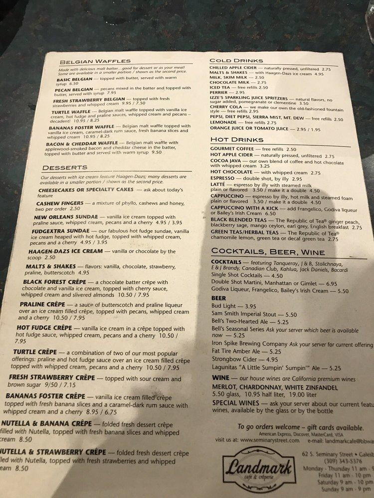 Menu at Landmark Café & Crêperie cafe, Galesburg