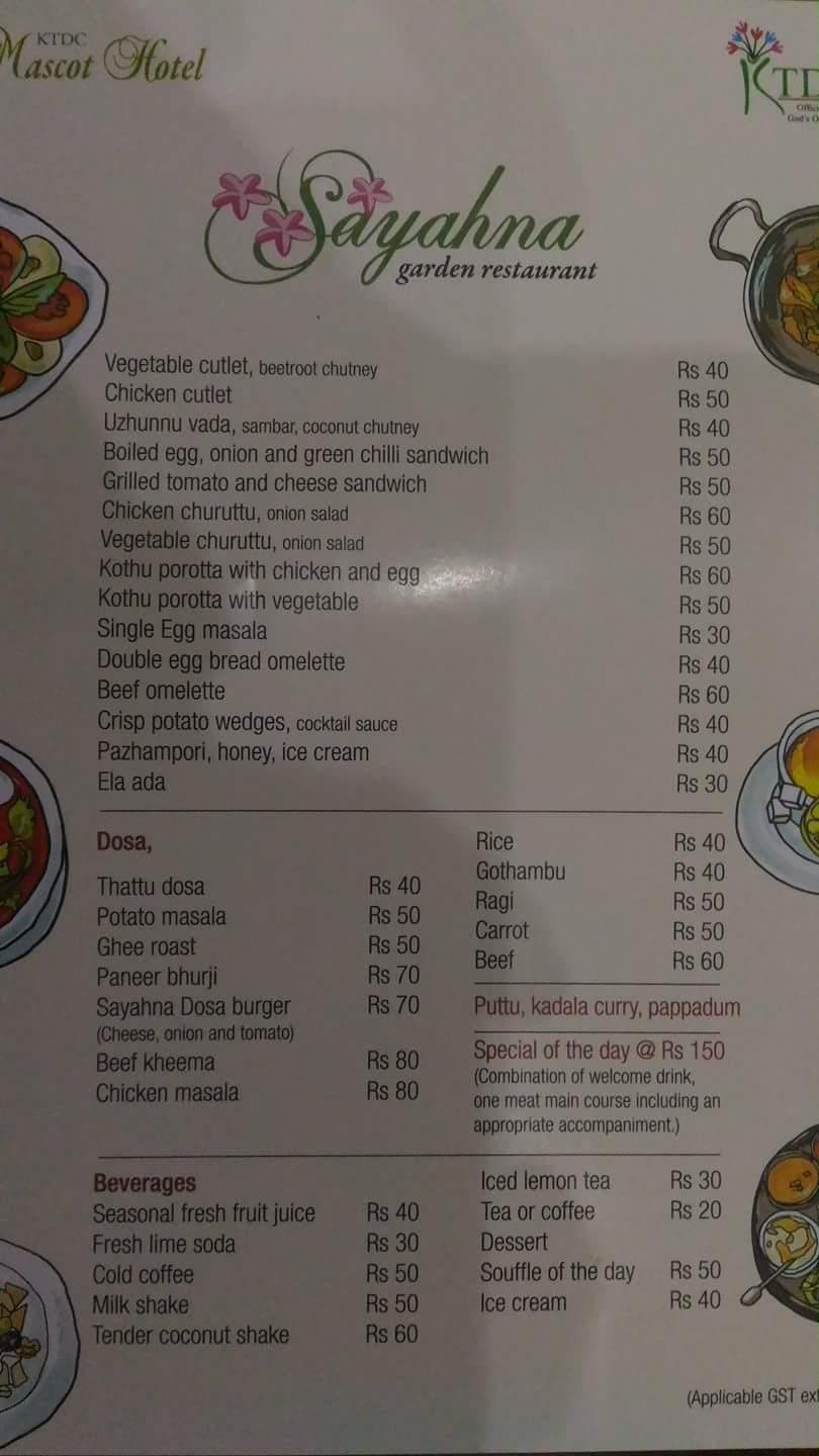 Menu at MASCOT HOTEL SAYAHNA GARDEN RESTAURANT(KTDC ...