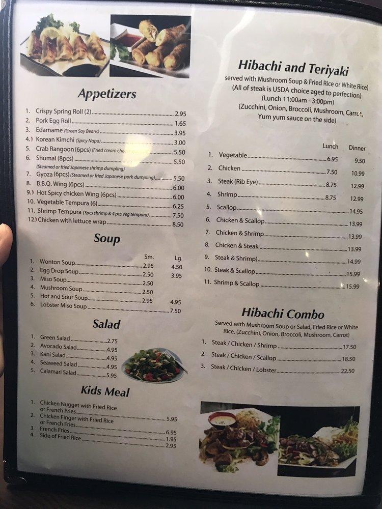 Menu at Pekin Tokyo restaurant, Allen Park