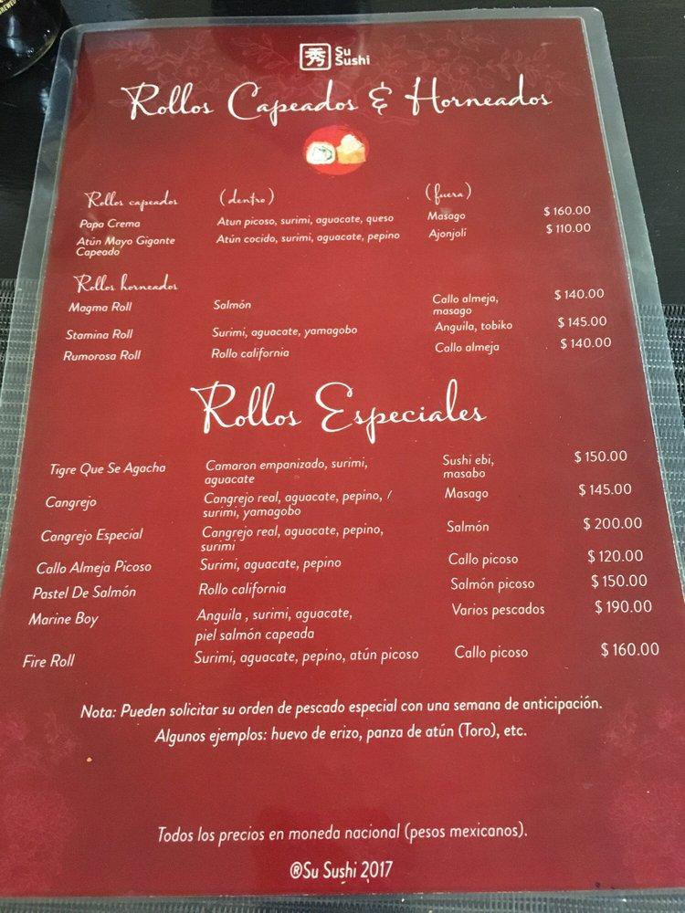 Carta del restaurante Su Sushi, Mexicali, Calz. Cuauhtémoc 1398-Int. 3 B