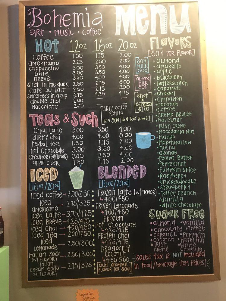 Menu at Bohemia Coffee restaurant, West Jefferson, 5 N Jefferson Ave
