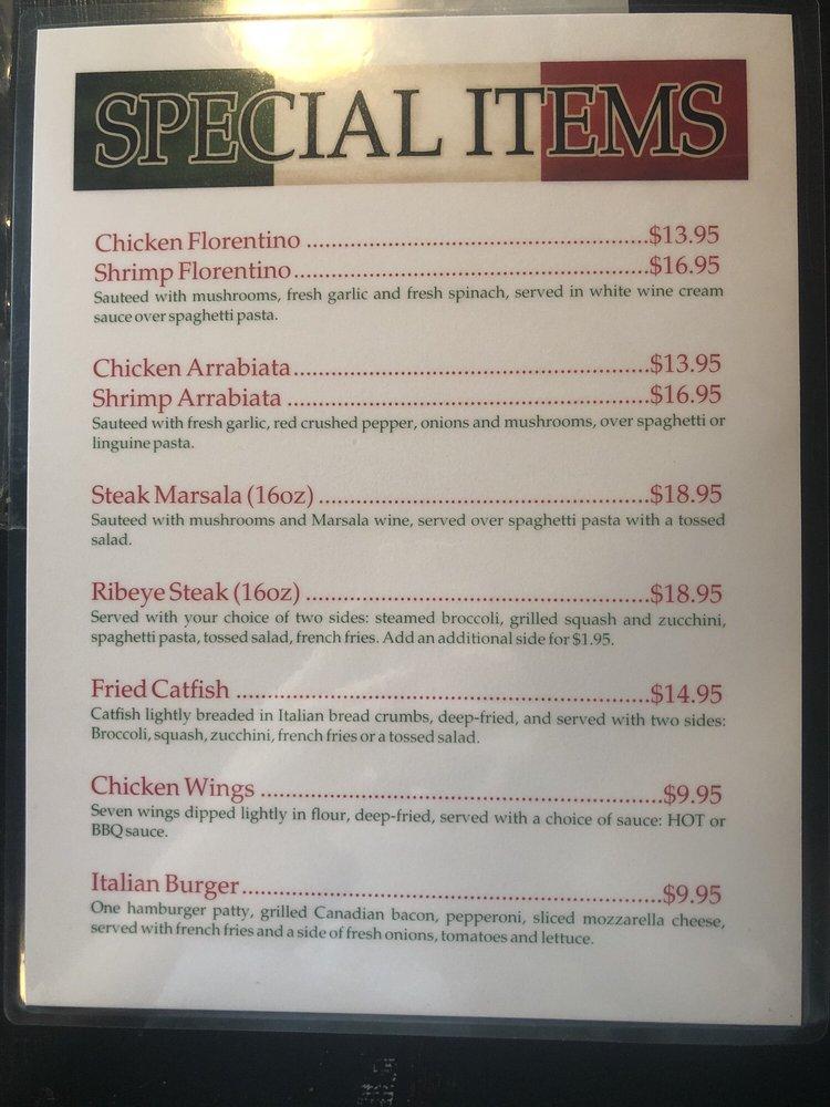 Menu at Francesco's pizzeria, Claremore