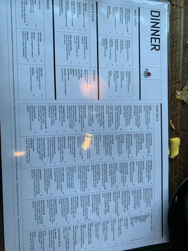 Menu at Fudo restaurant, Chamblee, 5070 Peachtree Blvd A-100