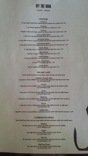 Menu at Off The Hook Seafood restaurant, Las Vegas, S Buffalo Dr #105
