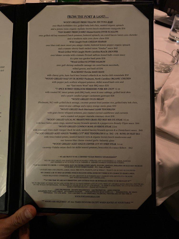 Menu at Port Land Grille restaurant, Wilmington, Eastwood Rd