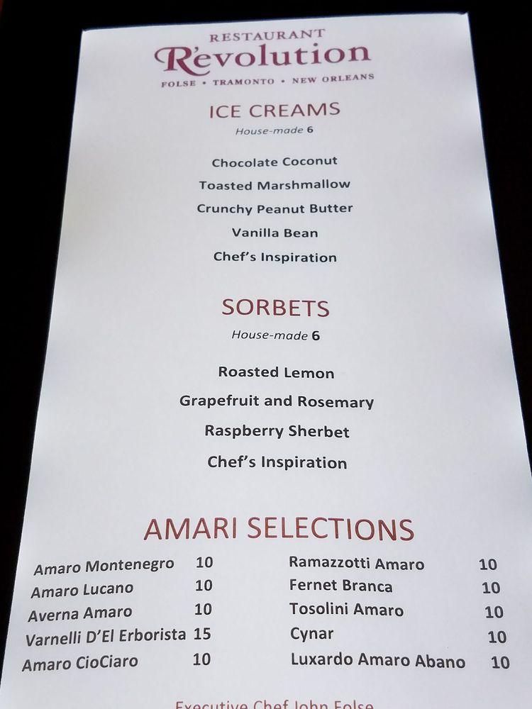 Menu at Restaurant R'evolution, New Orleans