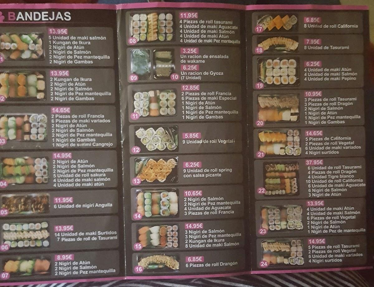 Menu at Sakura Sushi restaurant, Gandia, Avinguda de Blasco Ibáñez