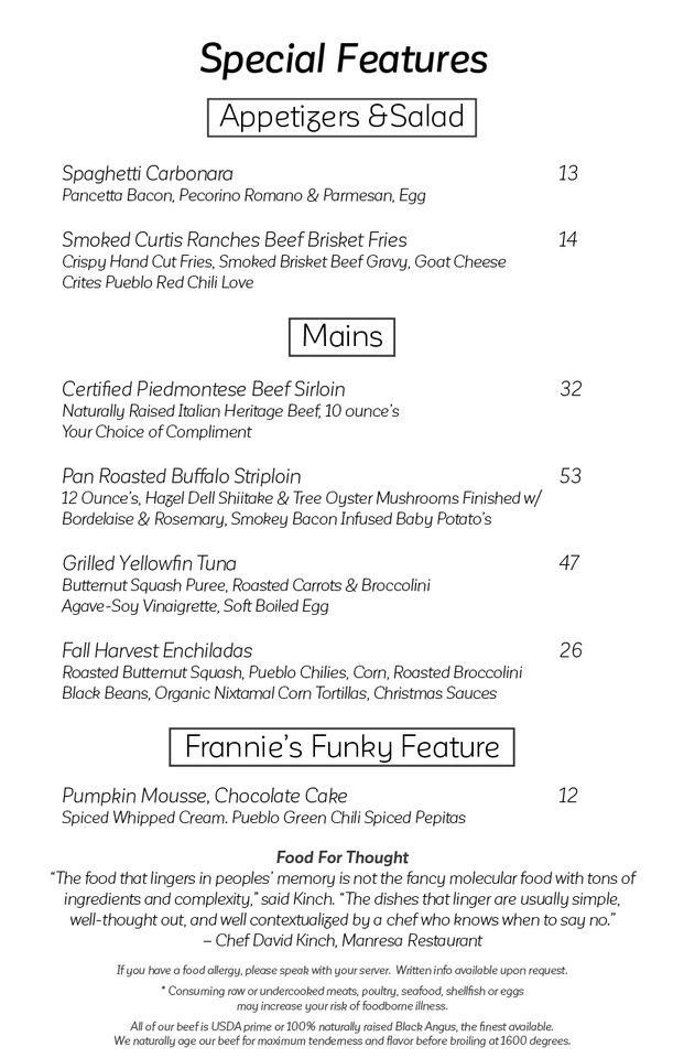 Menu at Twenty One Steak pub & bar, Pueblo