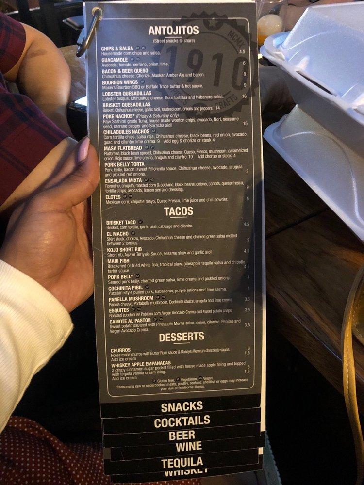 Menu at 1910 Bar, Geneva