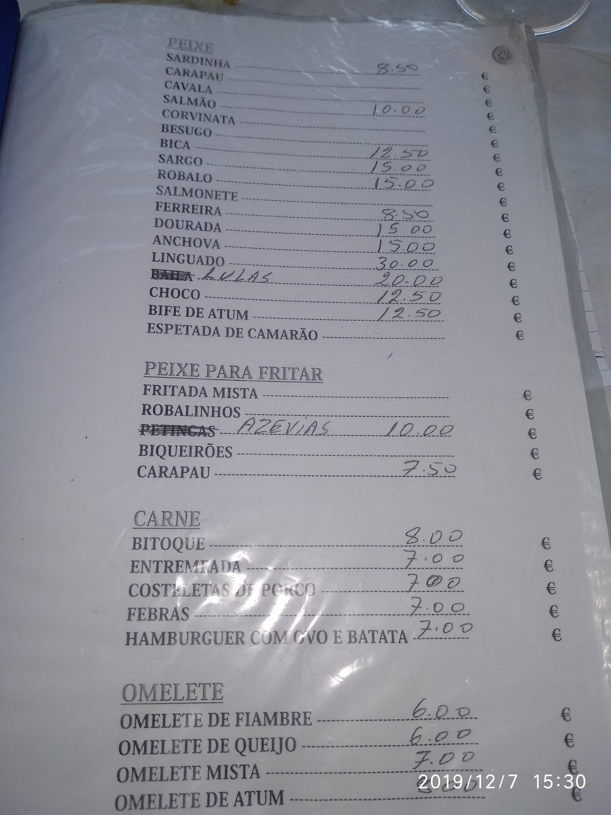 Menu em Cuca restaurante, Vila Real de Santo António