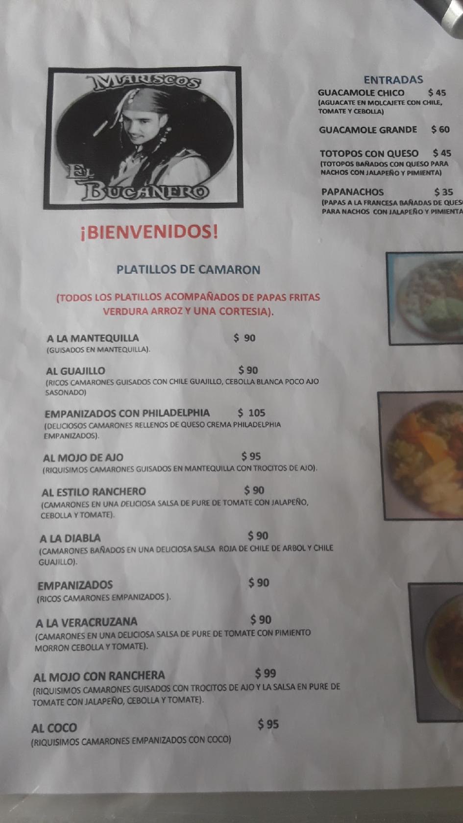 Menu at Restaurant Bucaneros, Guerrero Municipality