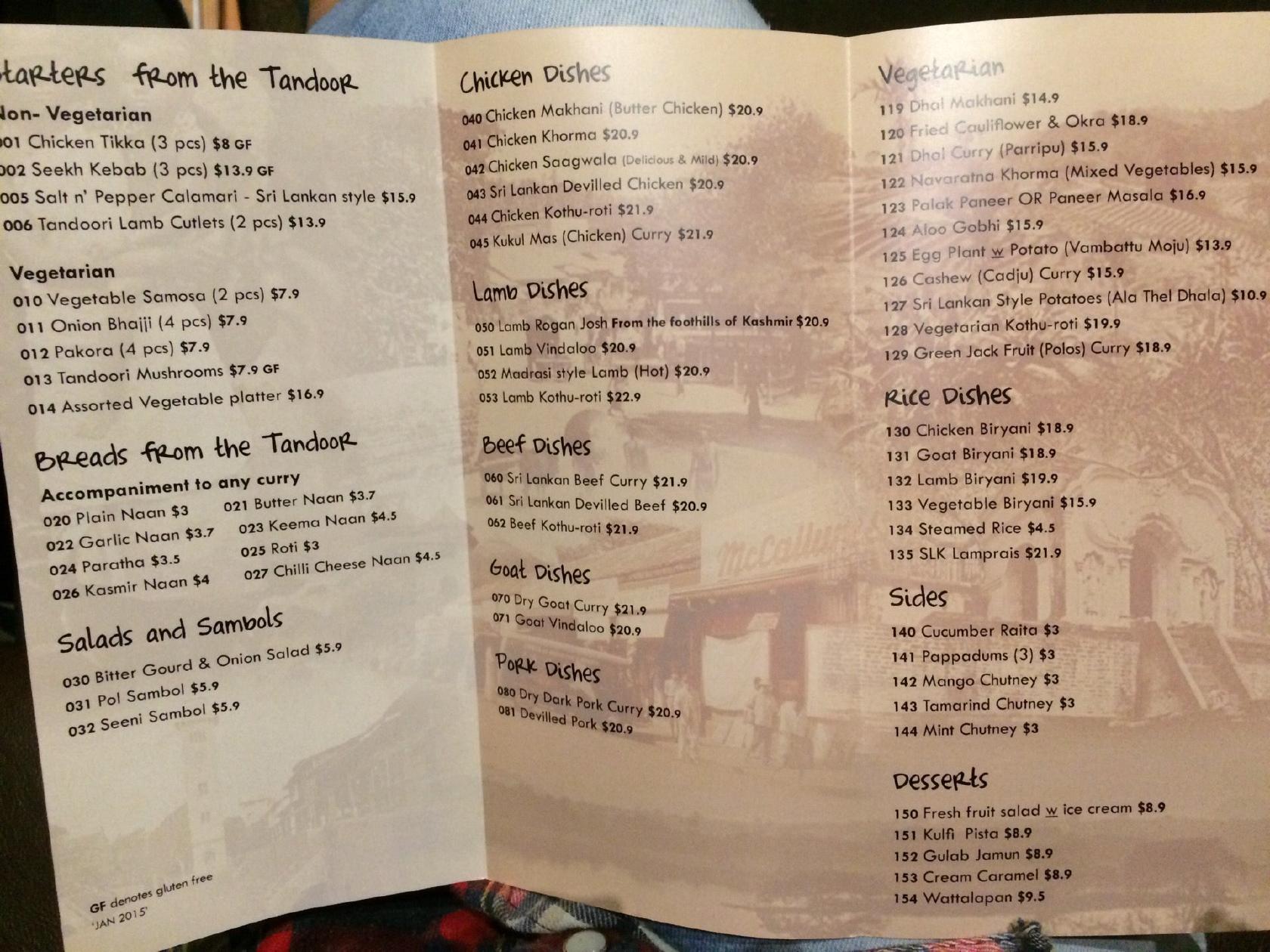 Carta del restaurante Elephant Corridor, Glen Waverley