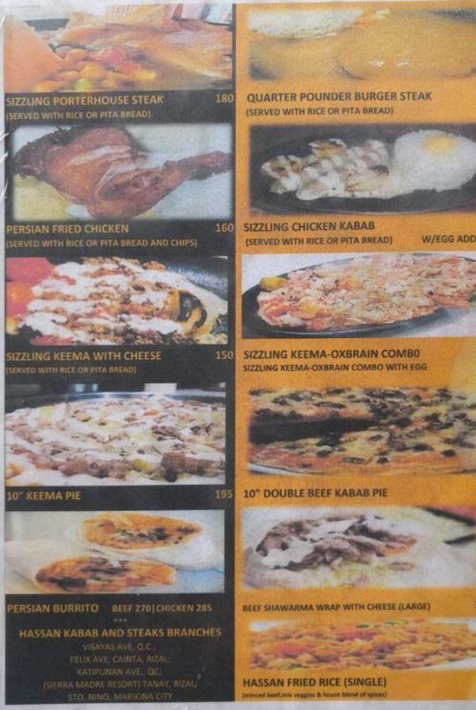 Menu at Hassan Kabab and Steaks pub & bar, Quezon City, Katipunan Ave