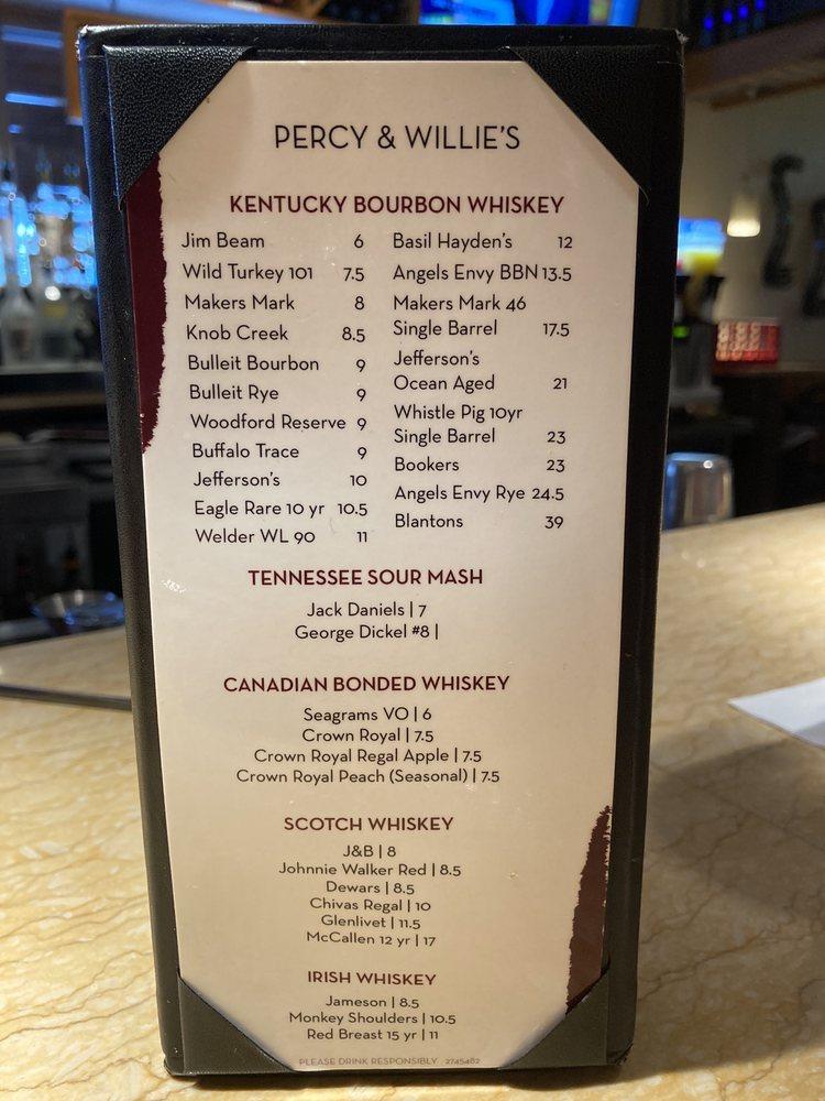 Carta del restaurante Percy & Willies, Florence, 130 Dunbarton Dr
