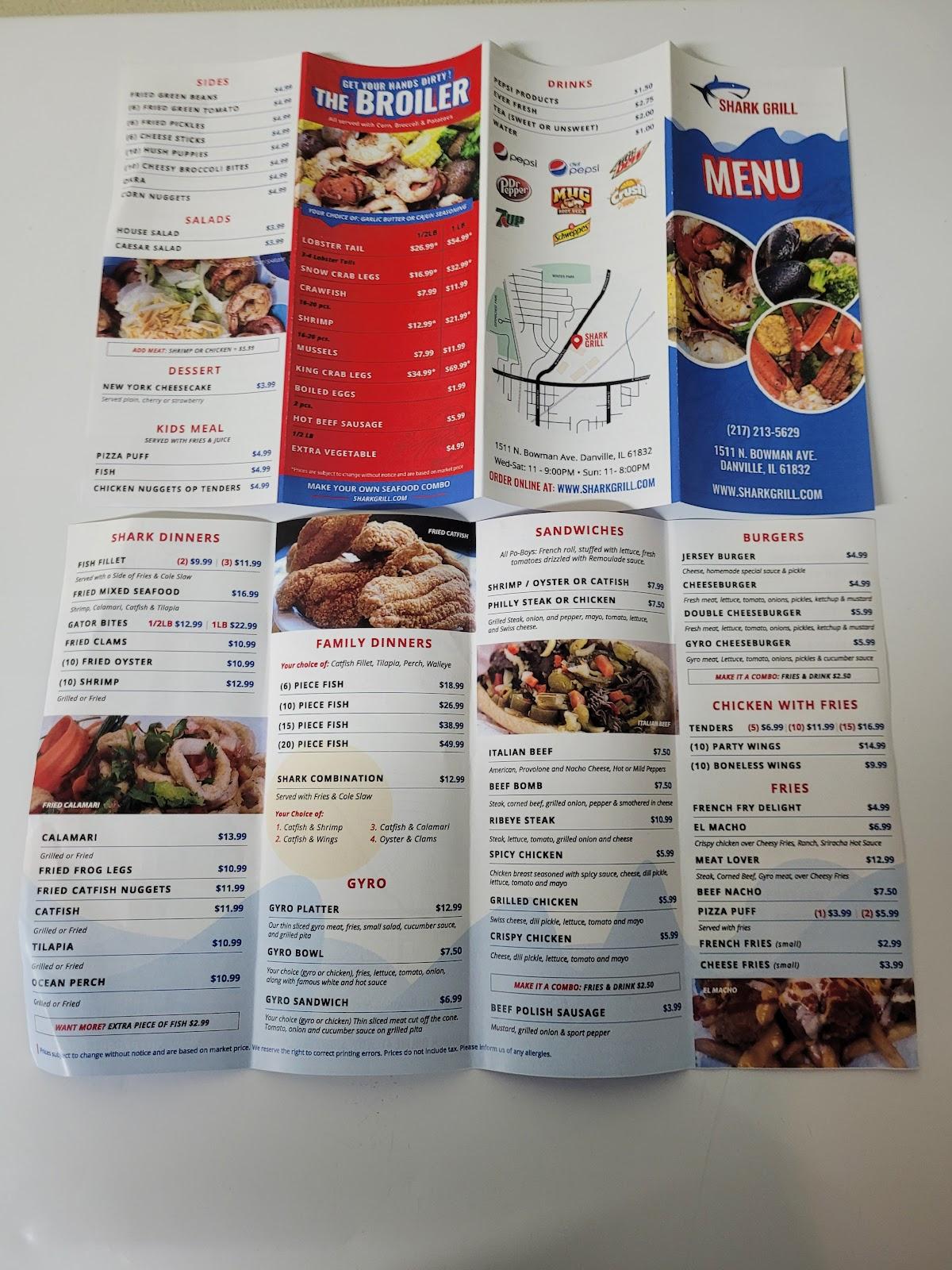 Menu at Shark Grill restaurant, Danville