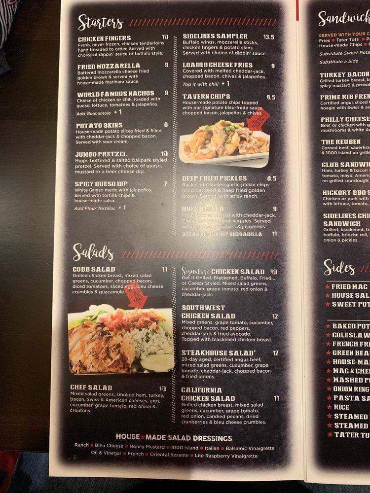 Menu at Sidelines Grille pub & bar, Canton, Hickory Flat Hwy