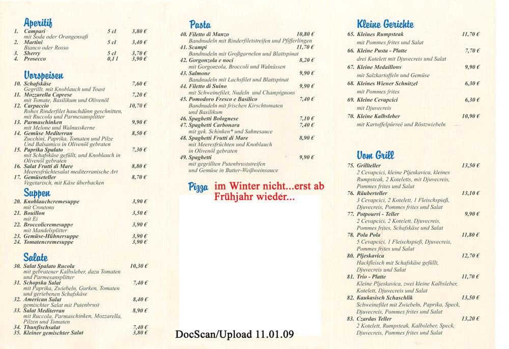 Speisekarte von Spalato restaurant, Berlin, Bismarckstraße 64B