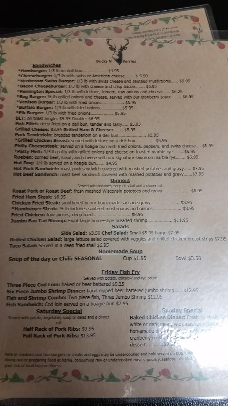 Menu at Bucks N Berries Cafe, Babcock