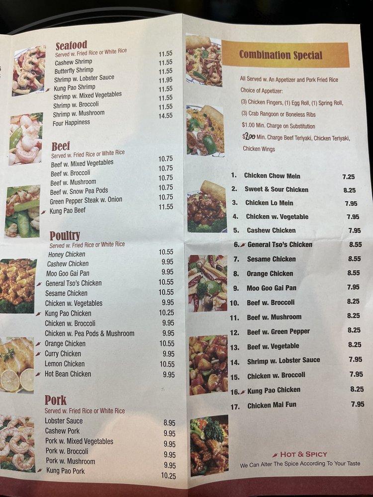 Menu at Chen's restaurant, Augusta