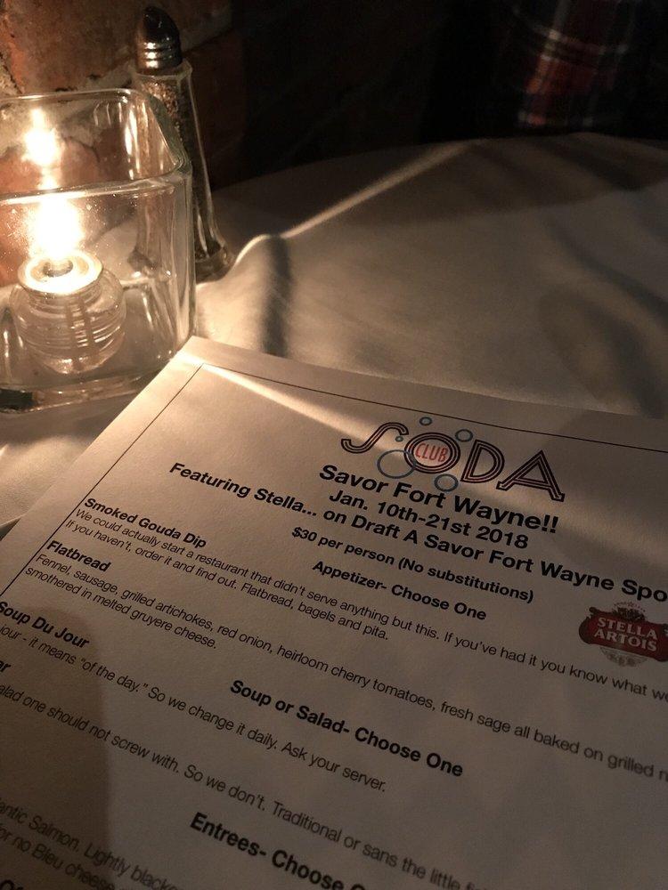 Menu at Club Soda, Fort Wayne