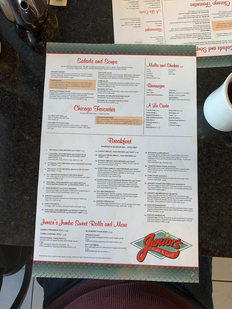 Menu at Junior's Cafe & Grill, Eagan