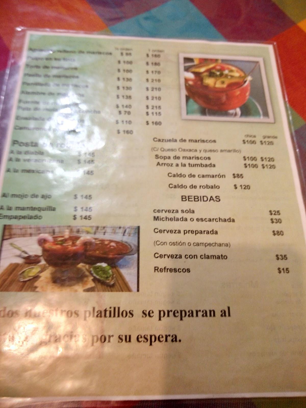 Menu at Mariscos El Chato restaurant, San Lorenzo Tlalmimilolpan