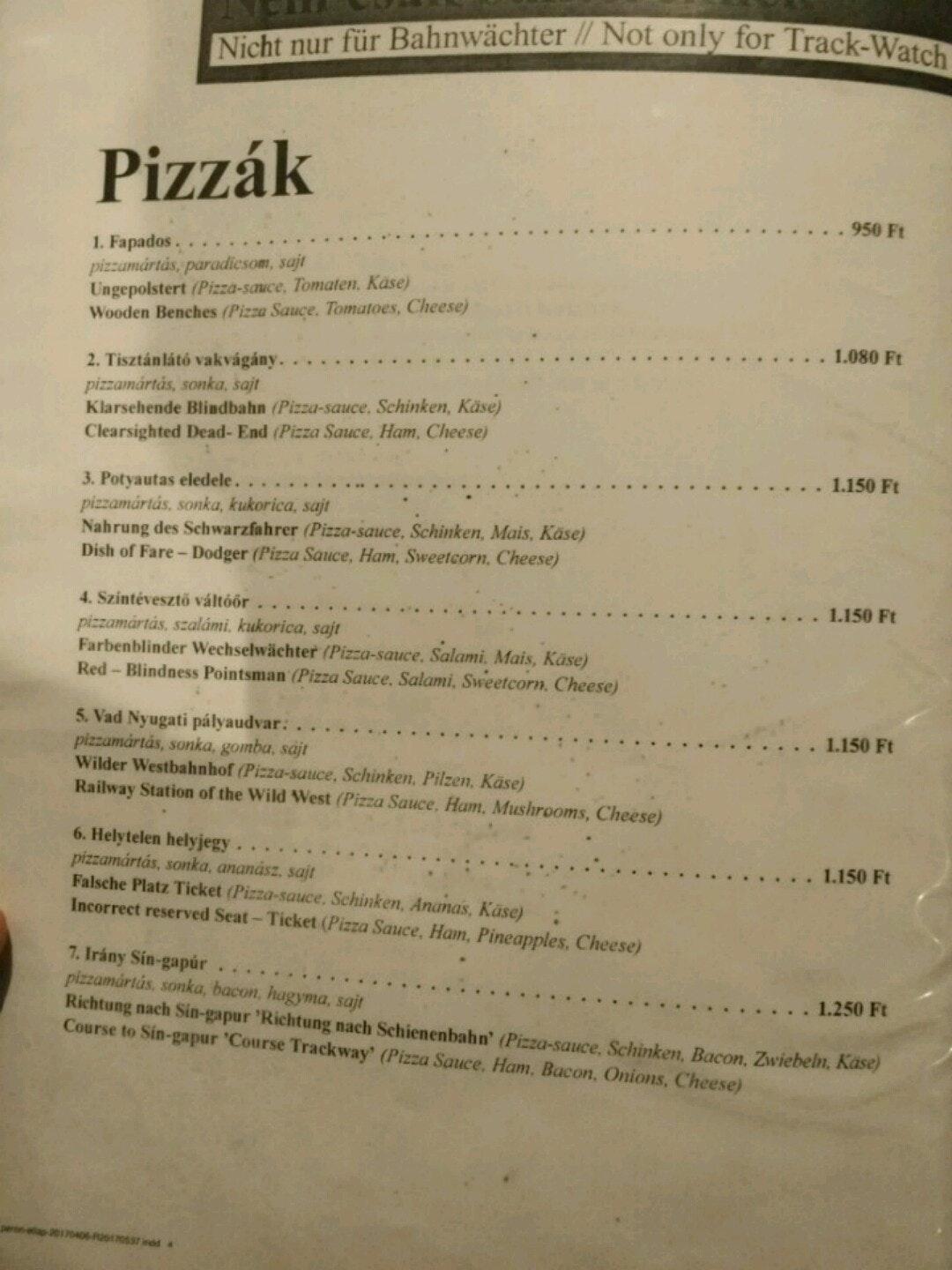 Menu at Peron Pizzéria & Pub, Balatonfüred