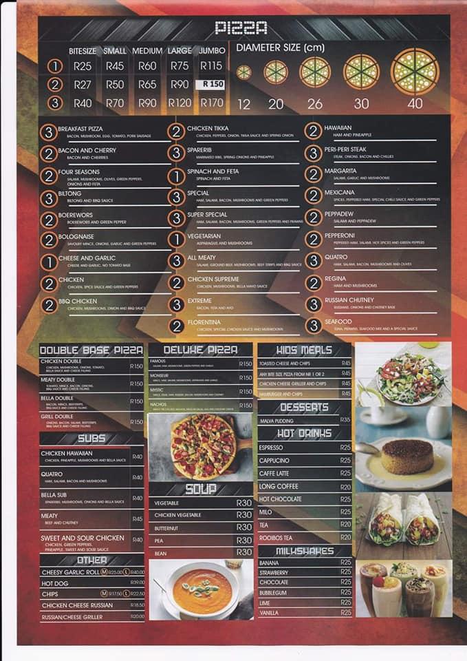 Menu at Pizza Square restaurant, Trichardt