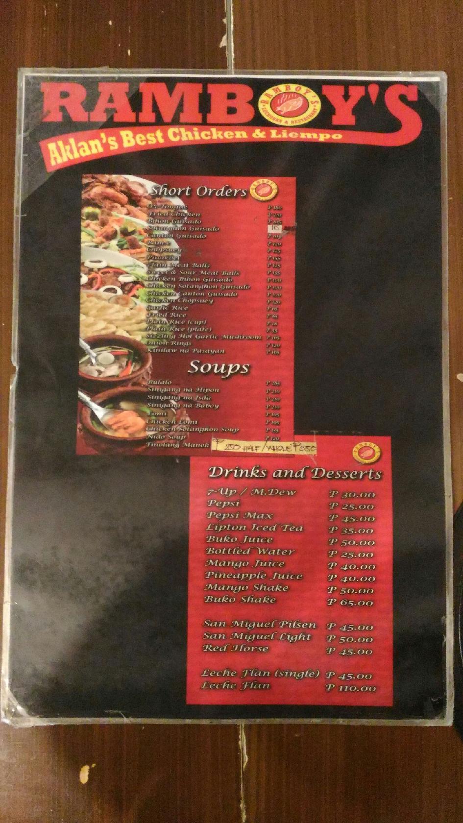 Menu at Ramboy's restaurant, Iloilo City, MGWV+MW3