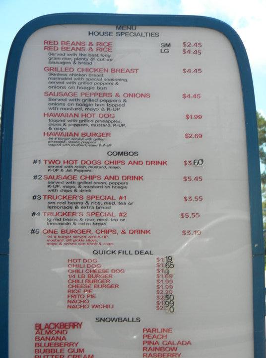 Menu at S & S Snowball Express restaurant, Gulfport