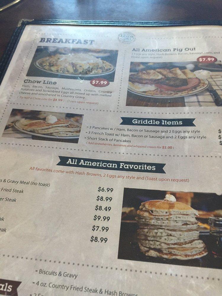Menu at All American Diner restaurant, Cedar City