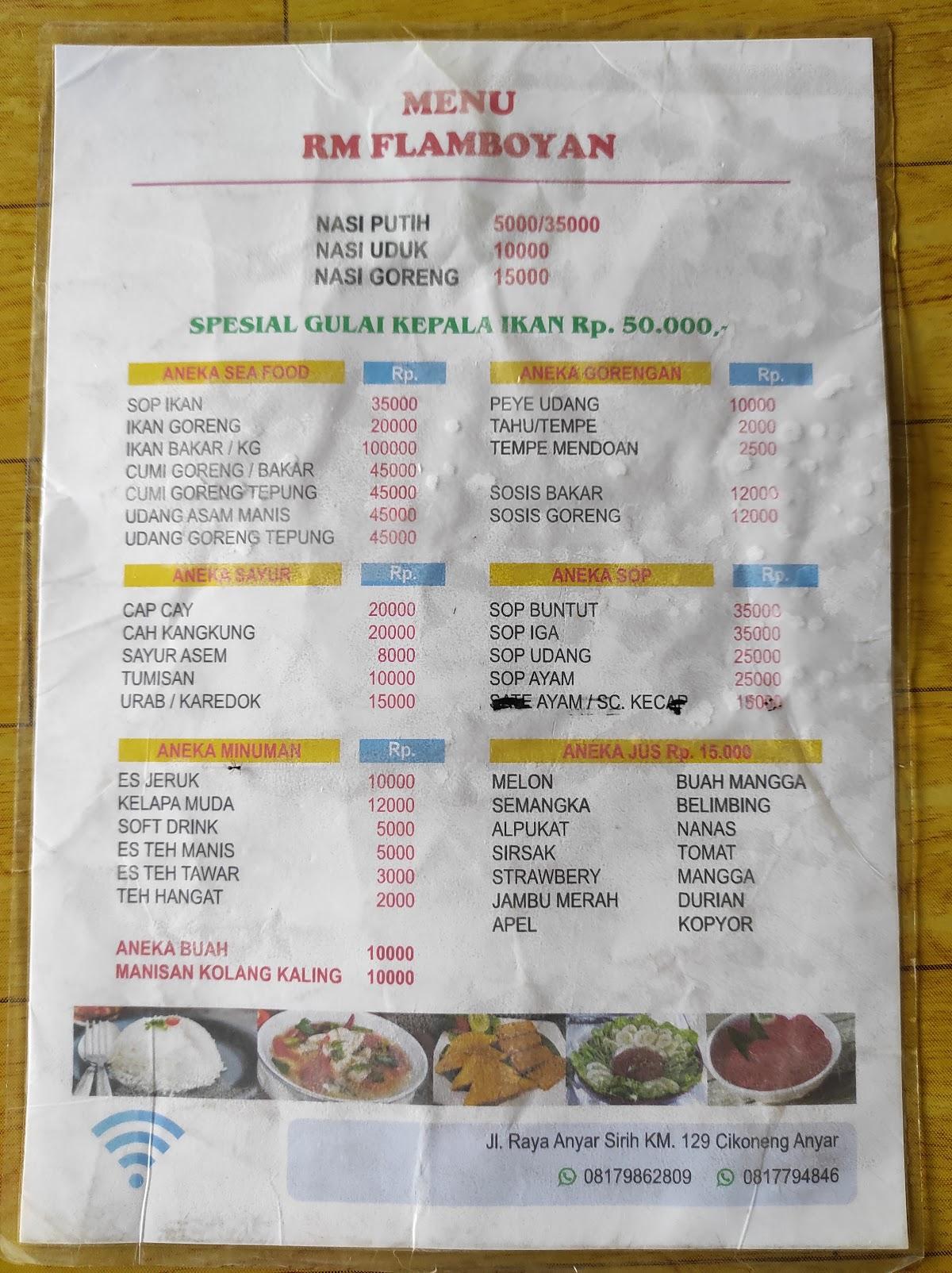 Menu at Flamboyan Restaurant, Anyar