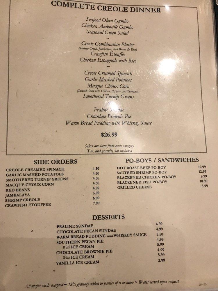 Menu at Gumbo Shop restaurant, New Orleans, 630 St Peter