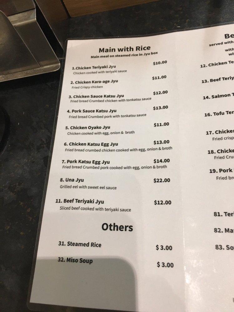 Menu at Hiro Japanese restaurant, Balcatta