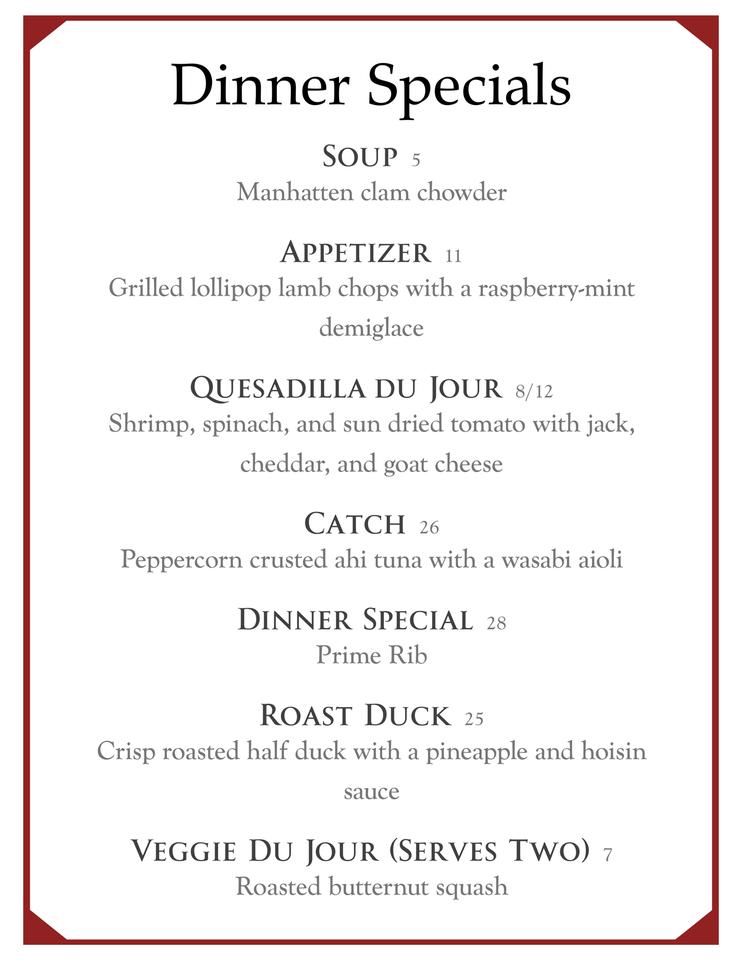 Menu at Hoffman House restaurant, Kingston