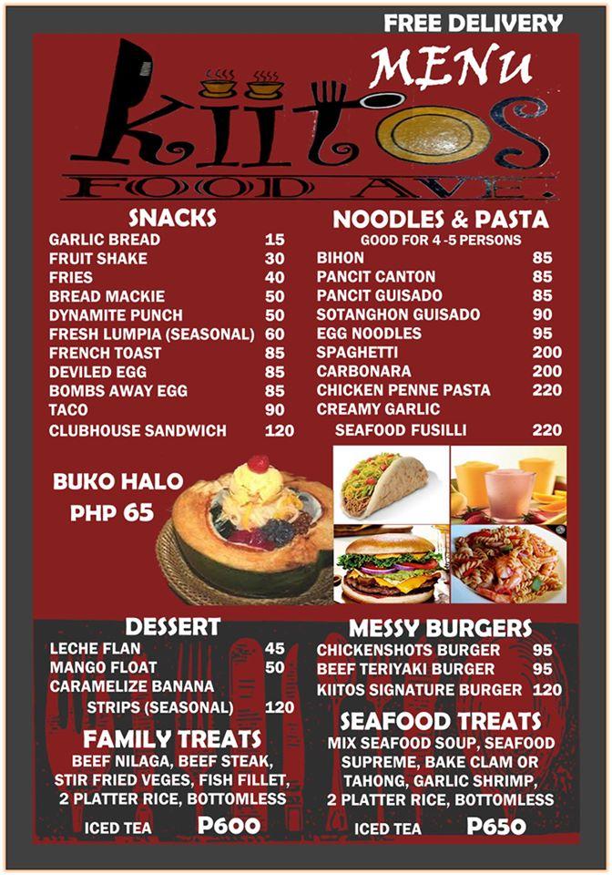 Menu at Kiitos Food Avenue restaurant, Polomolok