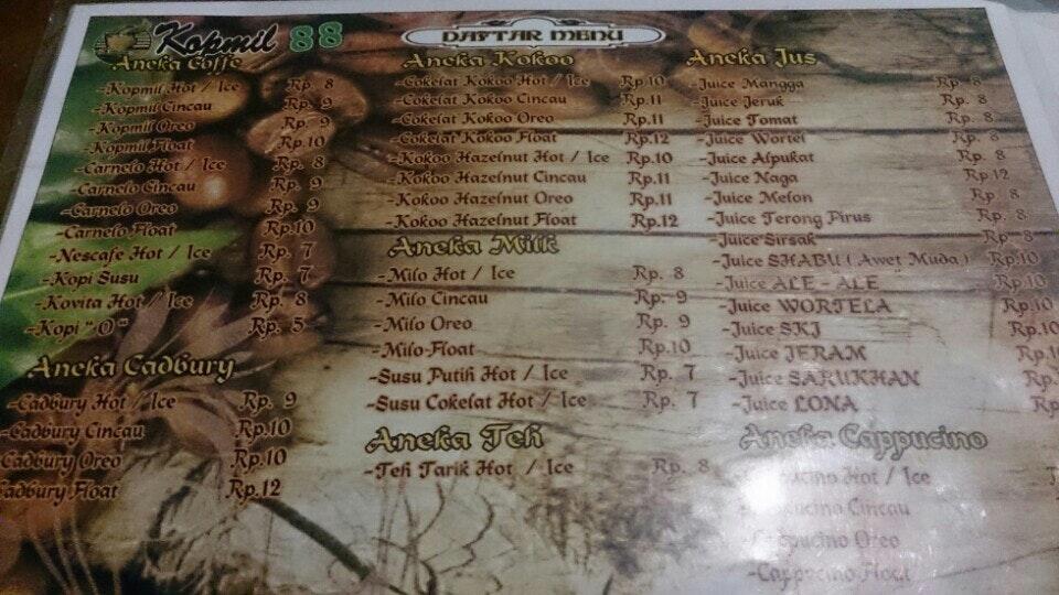 Menu at Kopmil 88 restaurant, Batusangkar