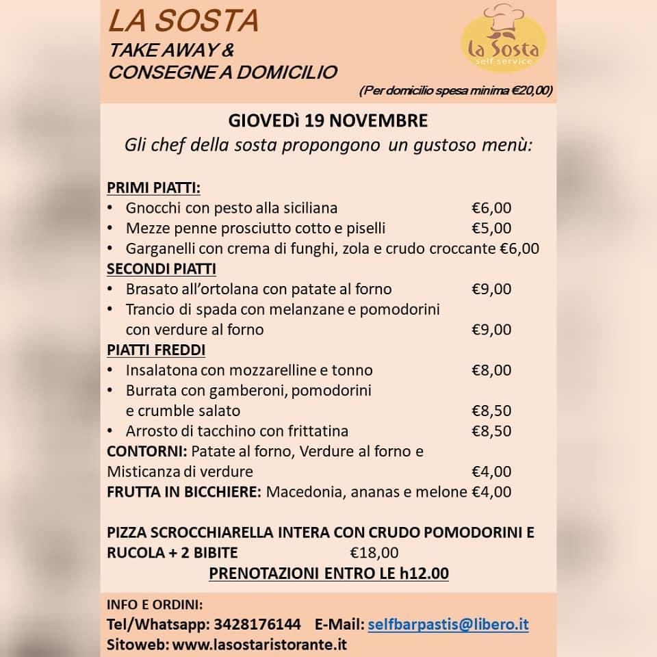 Menu at La Sosta restaurant, Palazzolo sull'Oglio