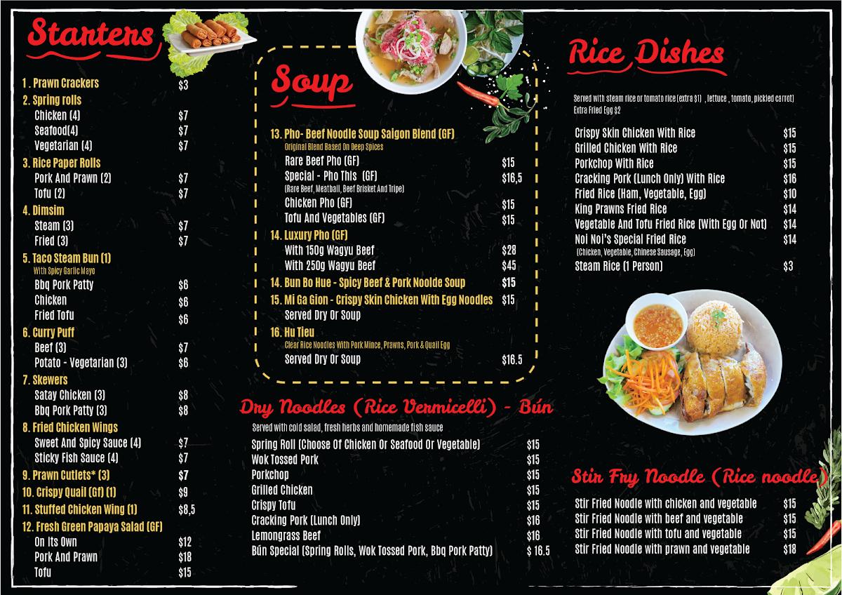 Menu at Noi Noi Vietnamese Restaurant in Casey, Casey