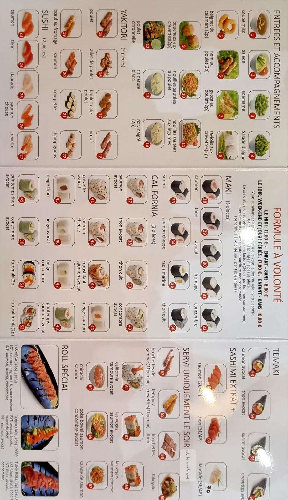Menu au Sweet KT Restaurant Japonais à Volonté, Paris