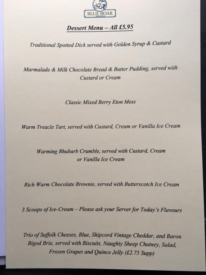 Menu at The Blue Boar Pub and Tearoom, Walsham le Willows