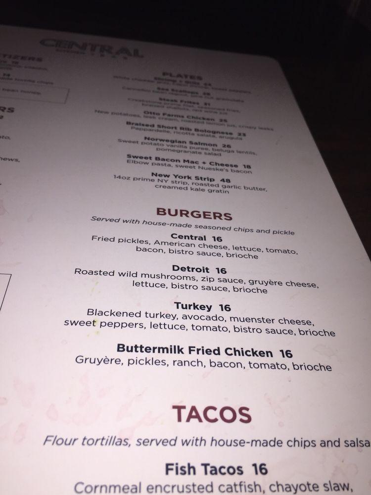 Menu at Central Kitchen + Bar, Detroit
