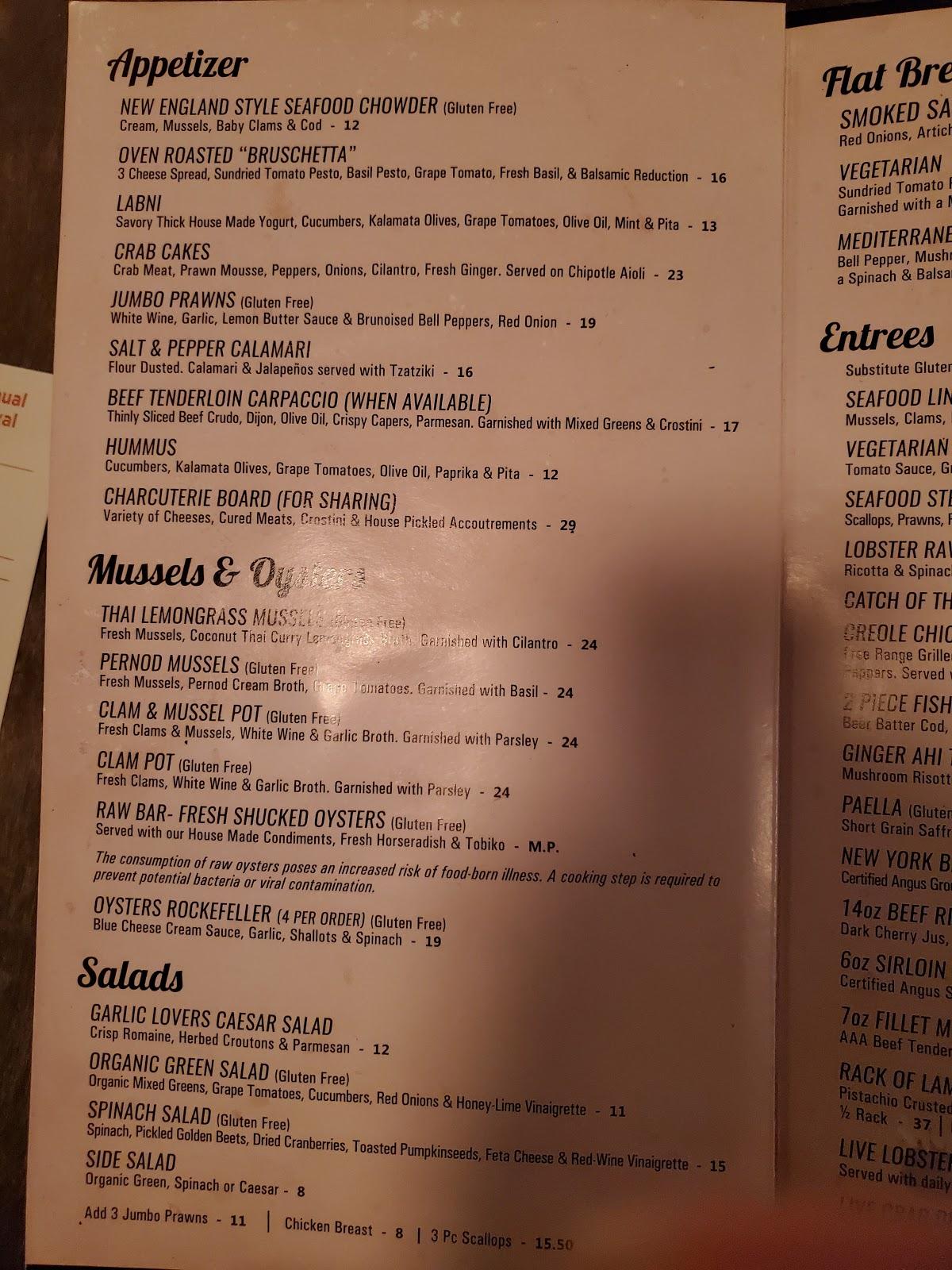 Menu at FIVE Kitchen & Oyster Bar, White Rock